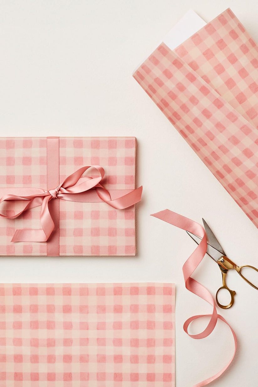 pink gift wrap check gingham wrapping paper sheets – Studio Wallflower