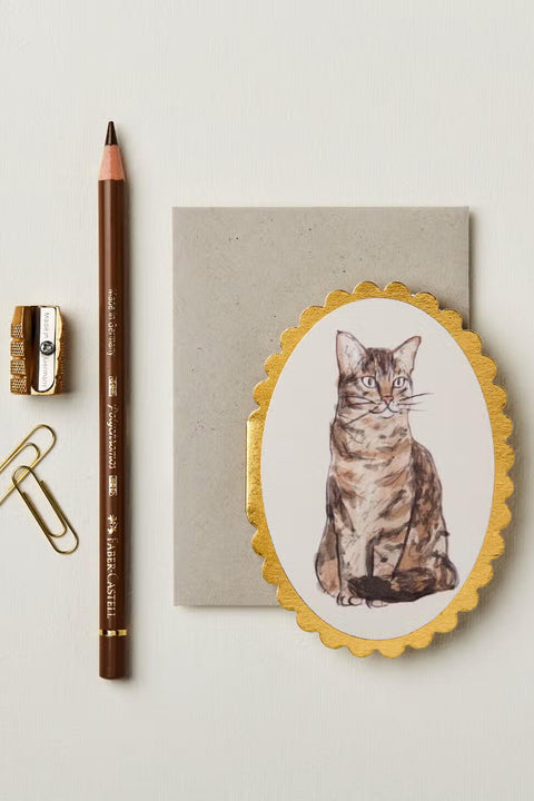 tabby cat illustration mini card with gold foil by wanderlust paper co ...