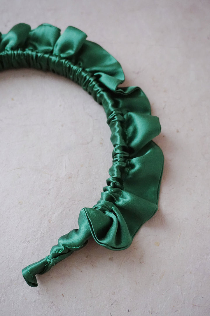 green satin ruffle headband shop handmade accessories on wallflower ...